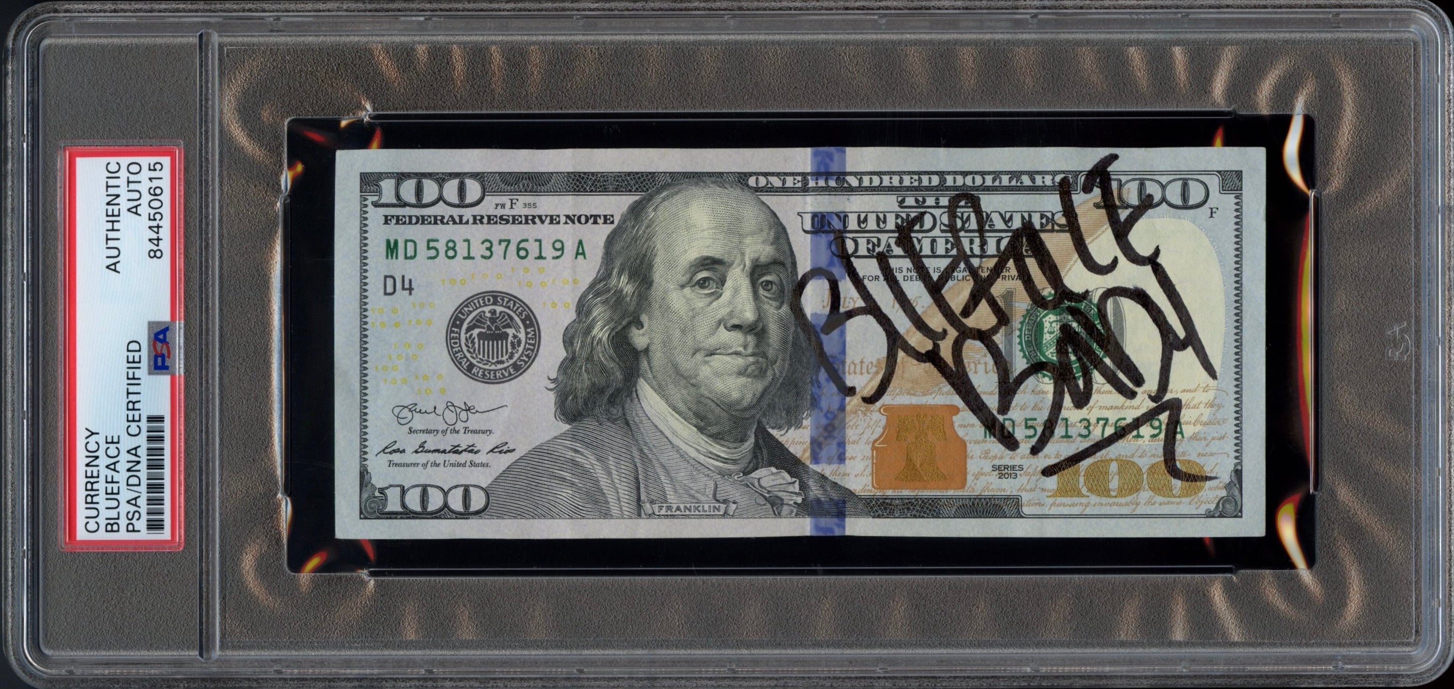 Blueface Signed Autographed One Hundred Dollar Bill PSA/DNA Authentica